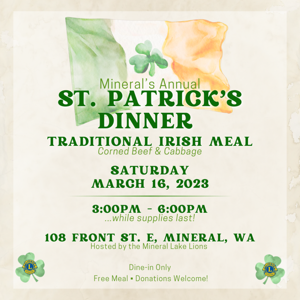 Annual St. Patrick's Day Dinner - Mineral Lake Lions